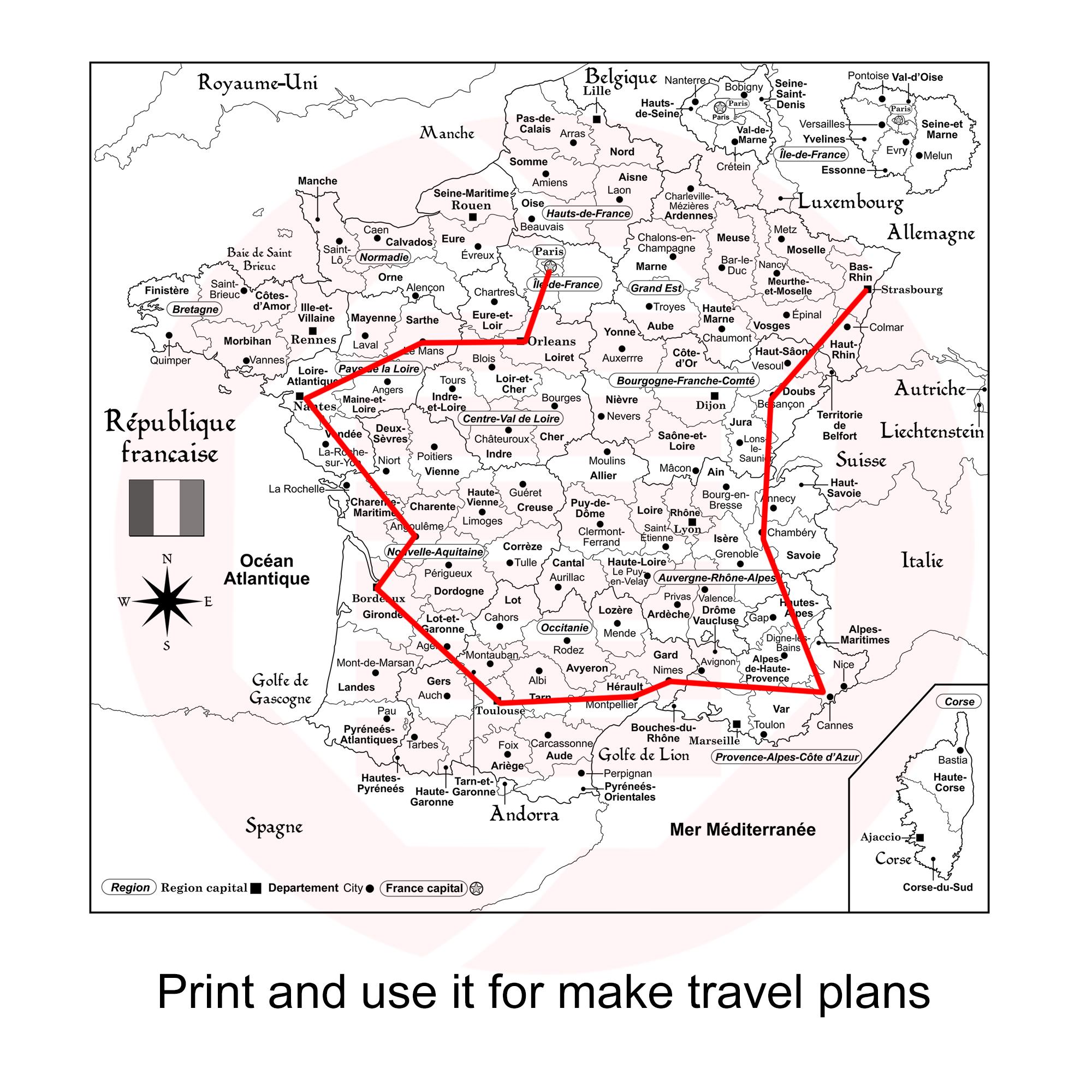 France Political Map Print French Map JPG School Travel Plans Digital ...