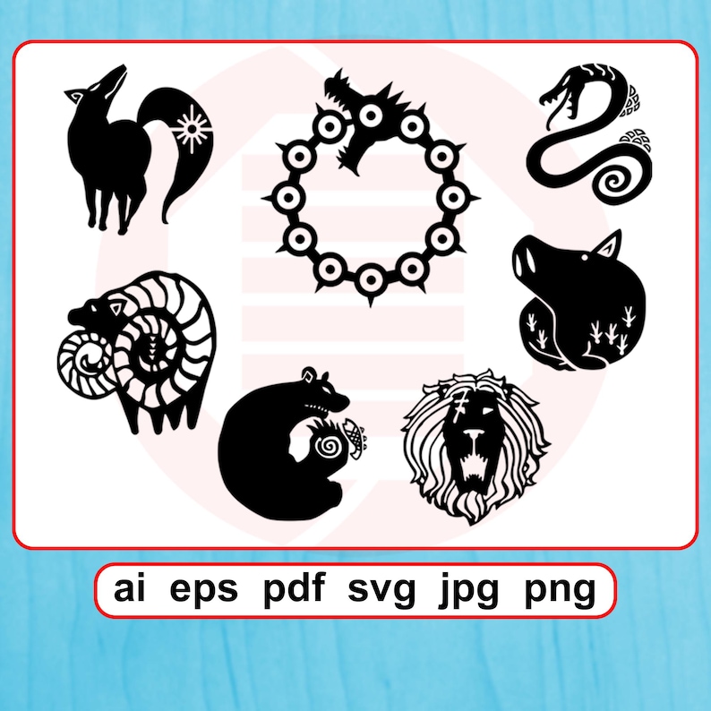 Anime SVG Cut Files Vector Decal 7 Deadly Sins Symbols Cosplay Tattoo ...