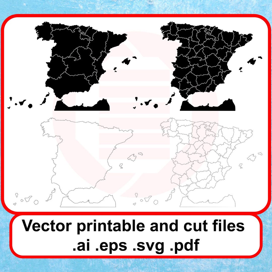 Printable Spain Blank Map Spain Vector Map Cut Files PDF Political ...