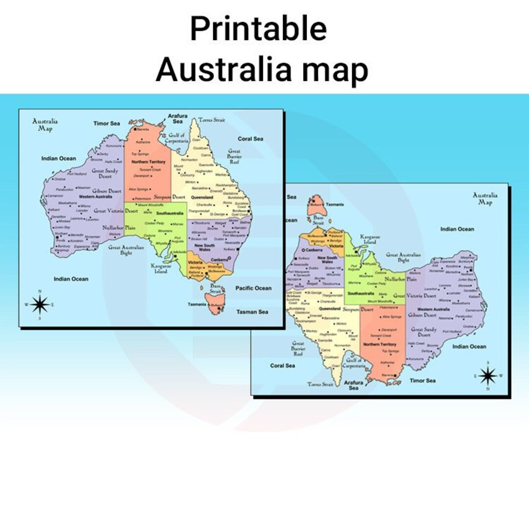 Printable Australia Map Australia Upside Down Map Political Map Travel ...