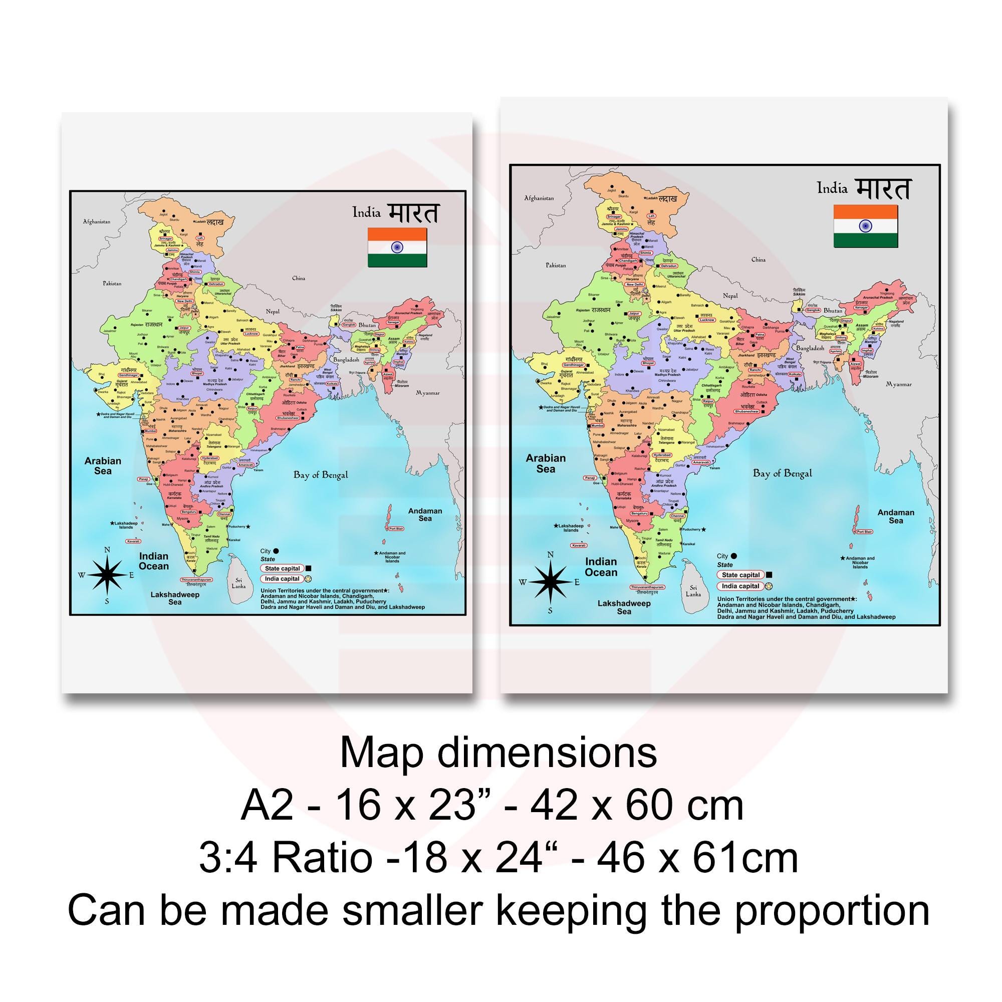 Printable India Political Map India Travel Plans Digital Download - Etsy