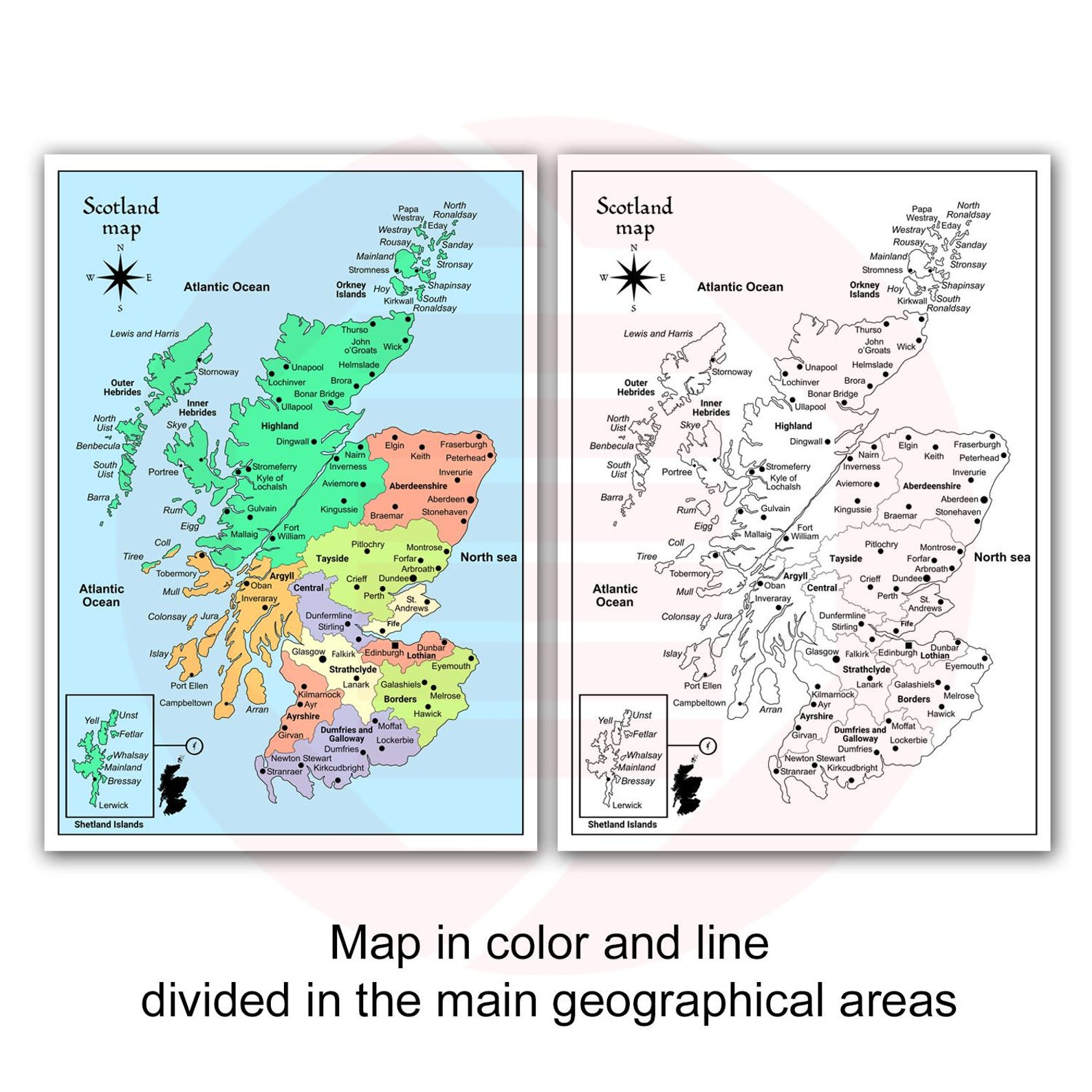 Printable Scotland Areas Map United Kingdom UK Travel Plans Vacation Map Digital Download - Etsy ...