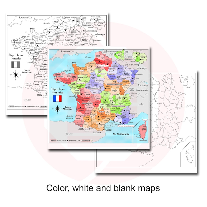 France Political Map Print French Map JPG School Travel Plans Digital ...
