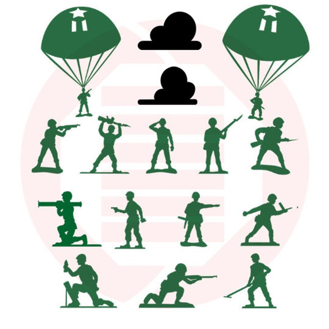 Toy Soldiers SVG Cut Files Green Army Men Clipart Silhouette Vector Cut ...