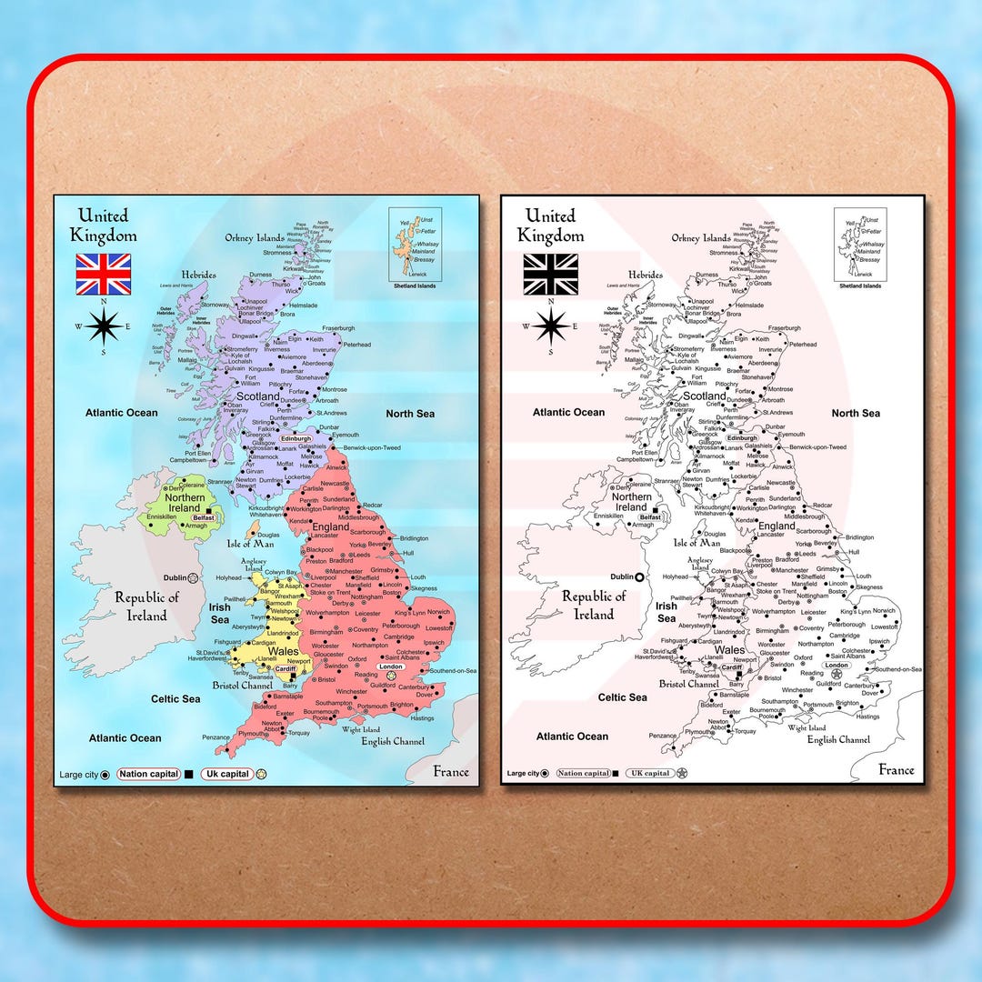 Printable United Kingdom Map UK Political Travel Plans School Study ...