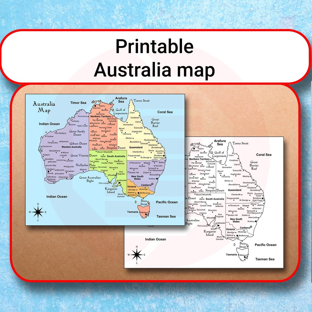 Printable Australia Map Print Australia Travel Map Political Map Travel ...