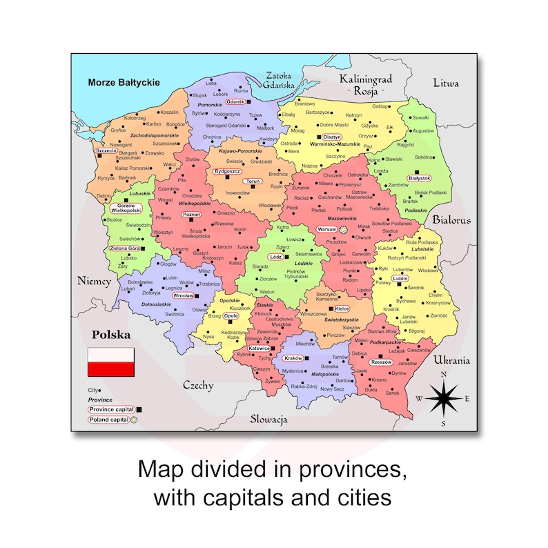 Printable Poland Political Map Poland Provinces Map Poland Polish Map ...