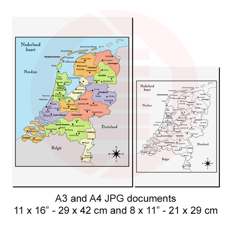Printable Netherlands Political Map Travel Plans School Study Digital ...