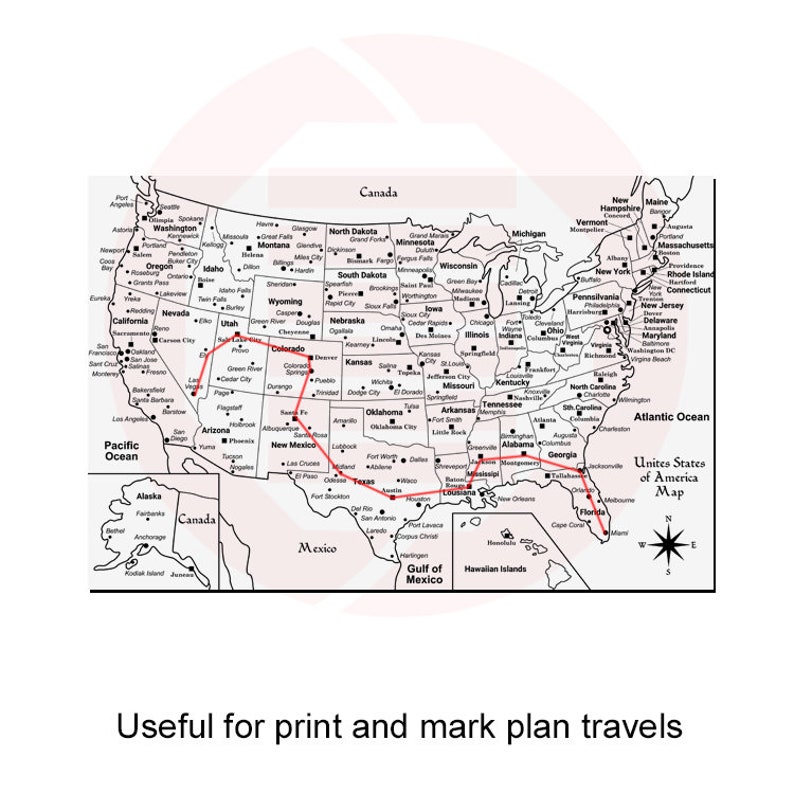 Printable United States of America Map USA Travel Map Home - Etsy