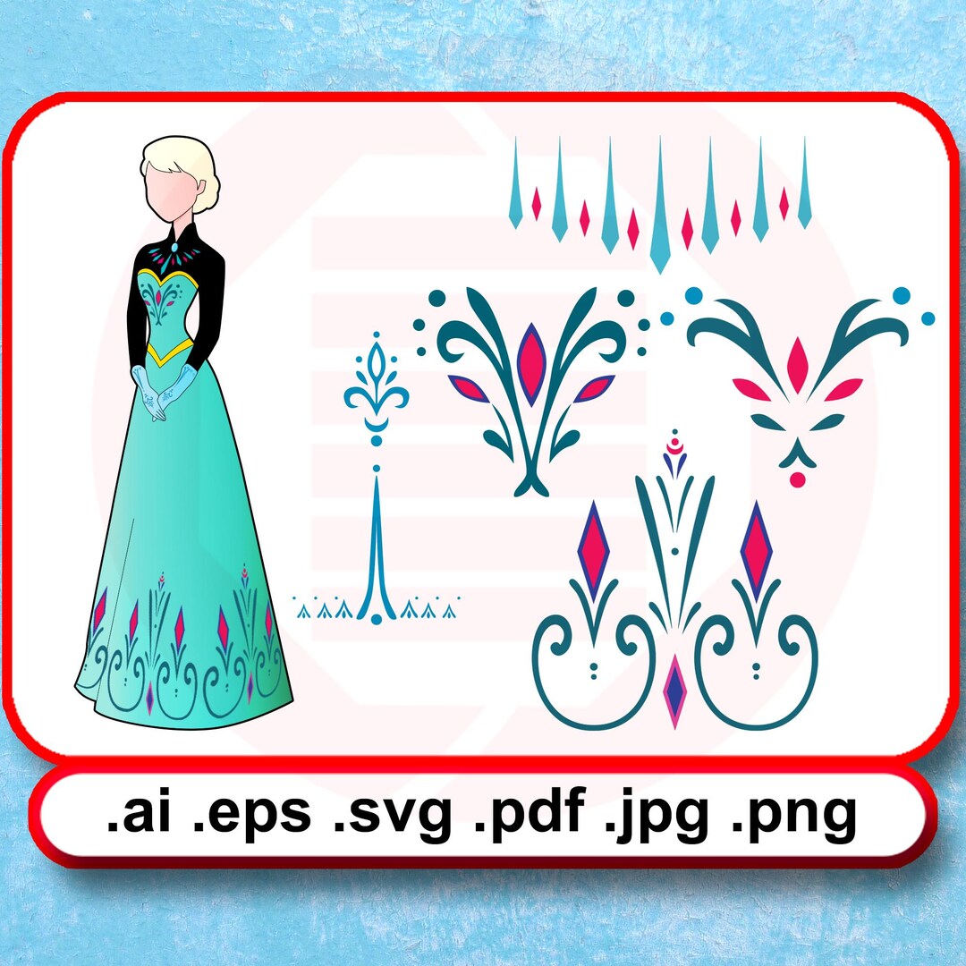 Elsa Frozen SVG Cutting Files Coronation Dress Costume Vector Template ...