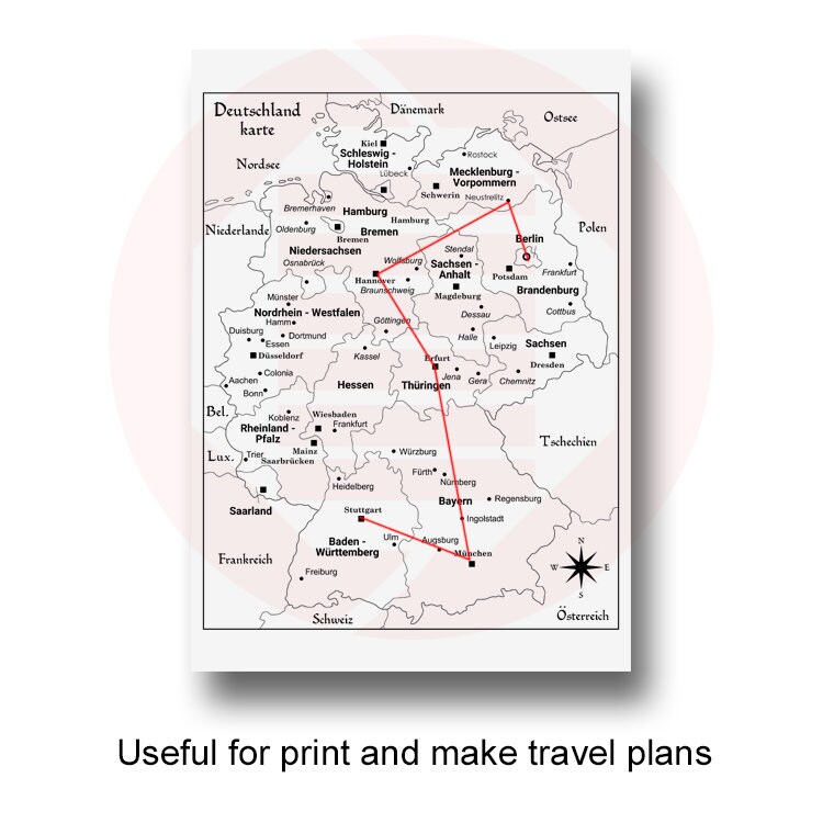 Printable Germany Map Germany Travel Plans Map School Study Digital ...