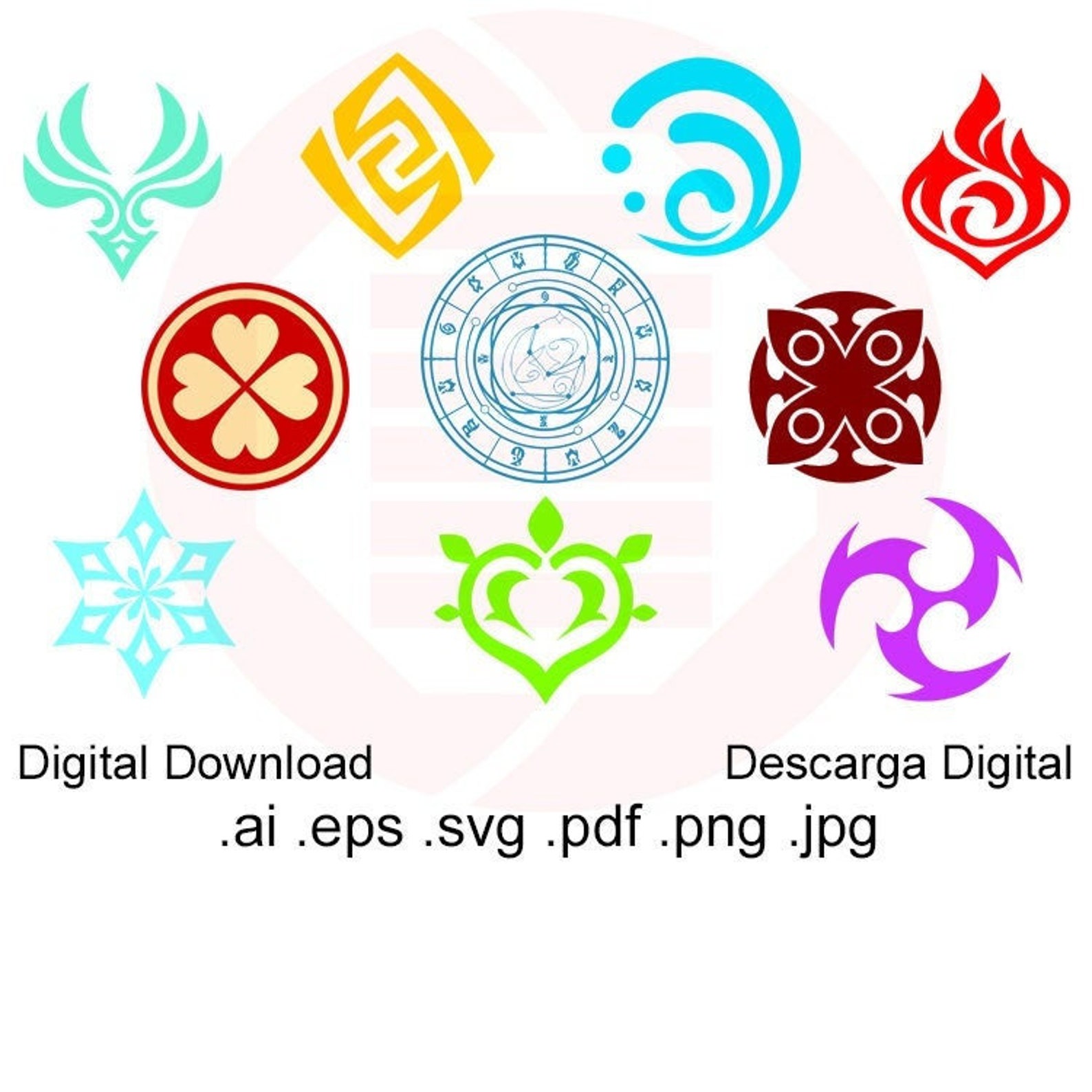 Genshin Element Symbols SVG Cut File Vector Printable Vision - Etsy ...