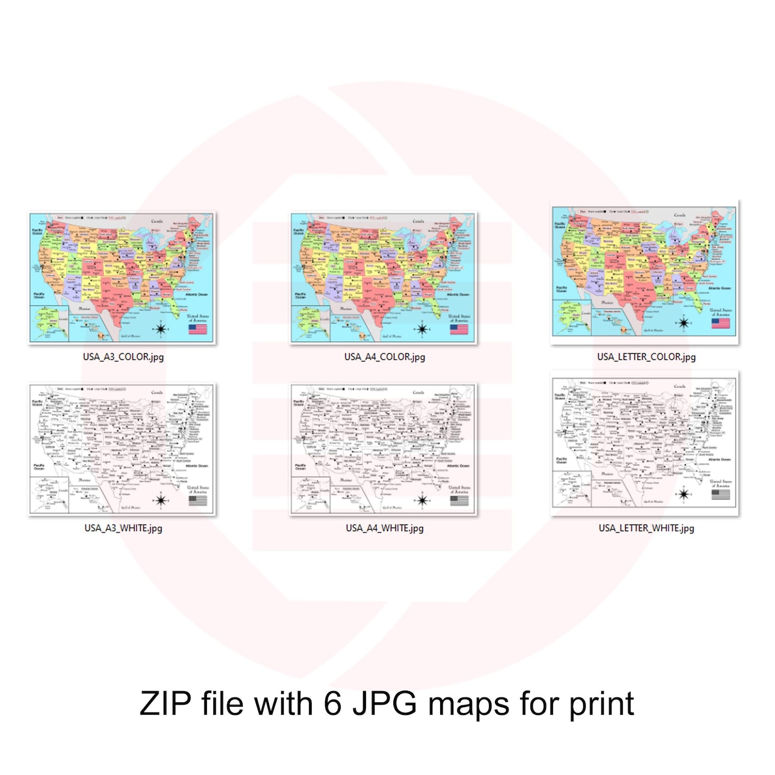 Printable USA Map United States of America Political Map Print Travel ...