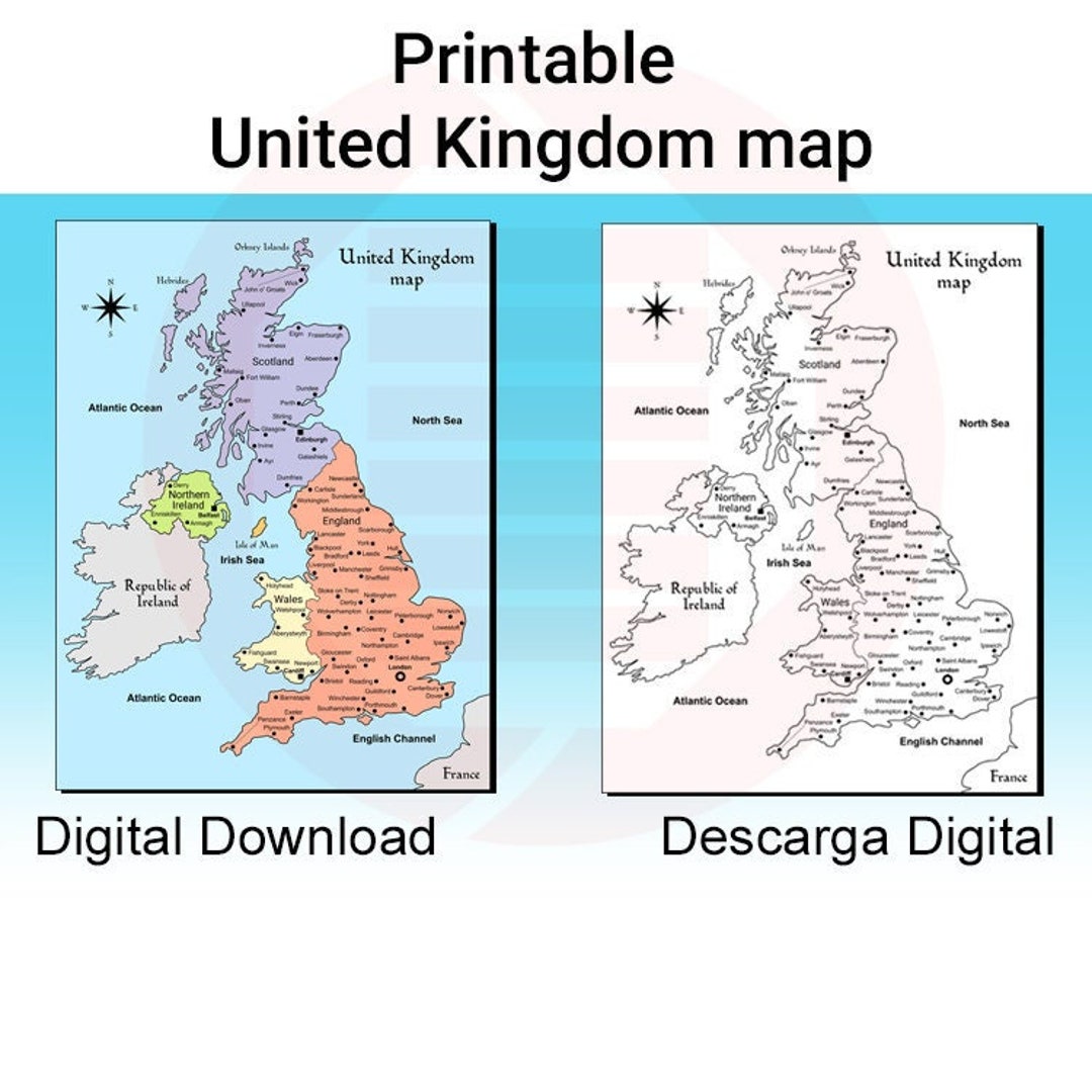 Printable United Kingdom Map Great Britain UK Map Travel Map Home Decor ...