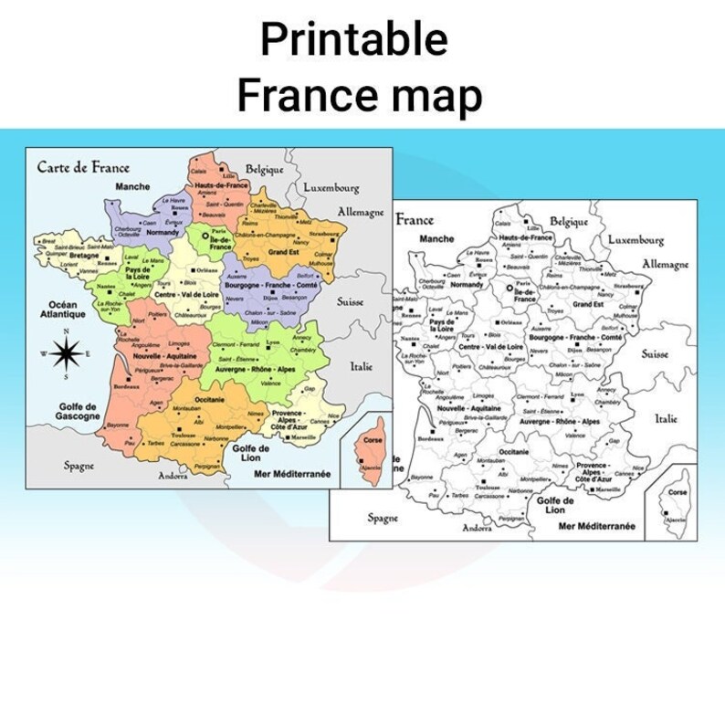 Printable France Map Carte De France Political Map Home Decor - Etsy