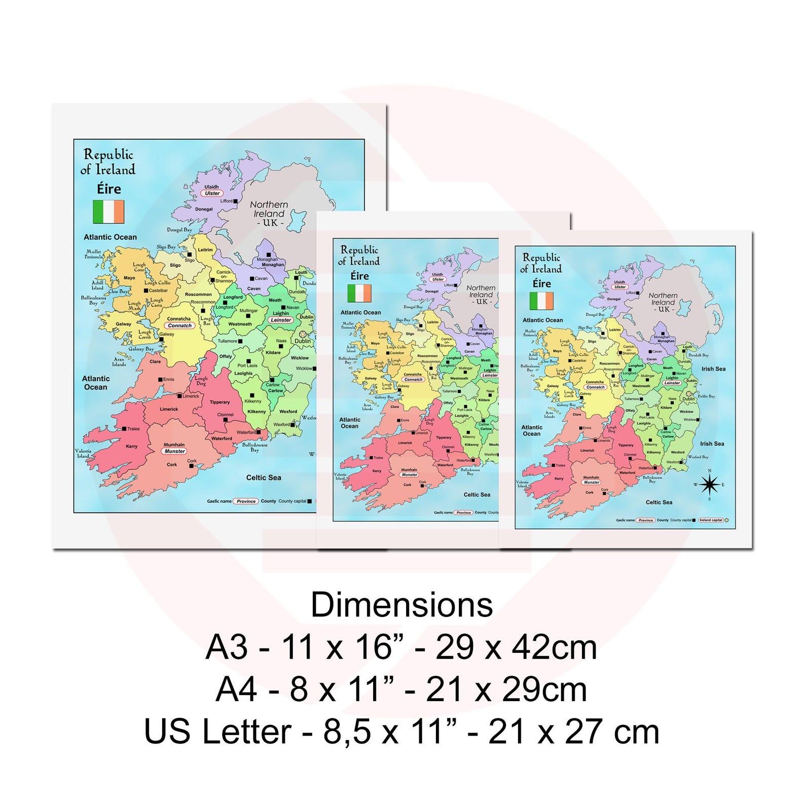 Ireland Political Map Wall Art Print Irish Travel Plans School Study ...