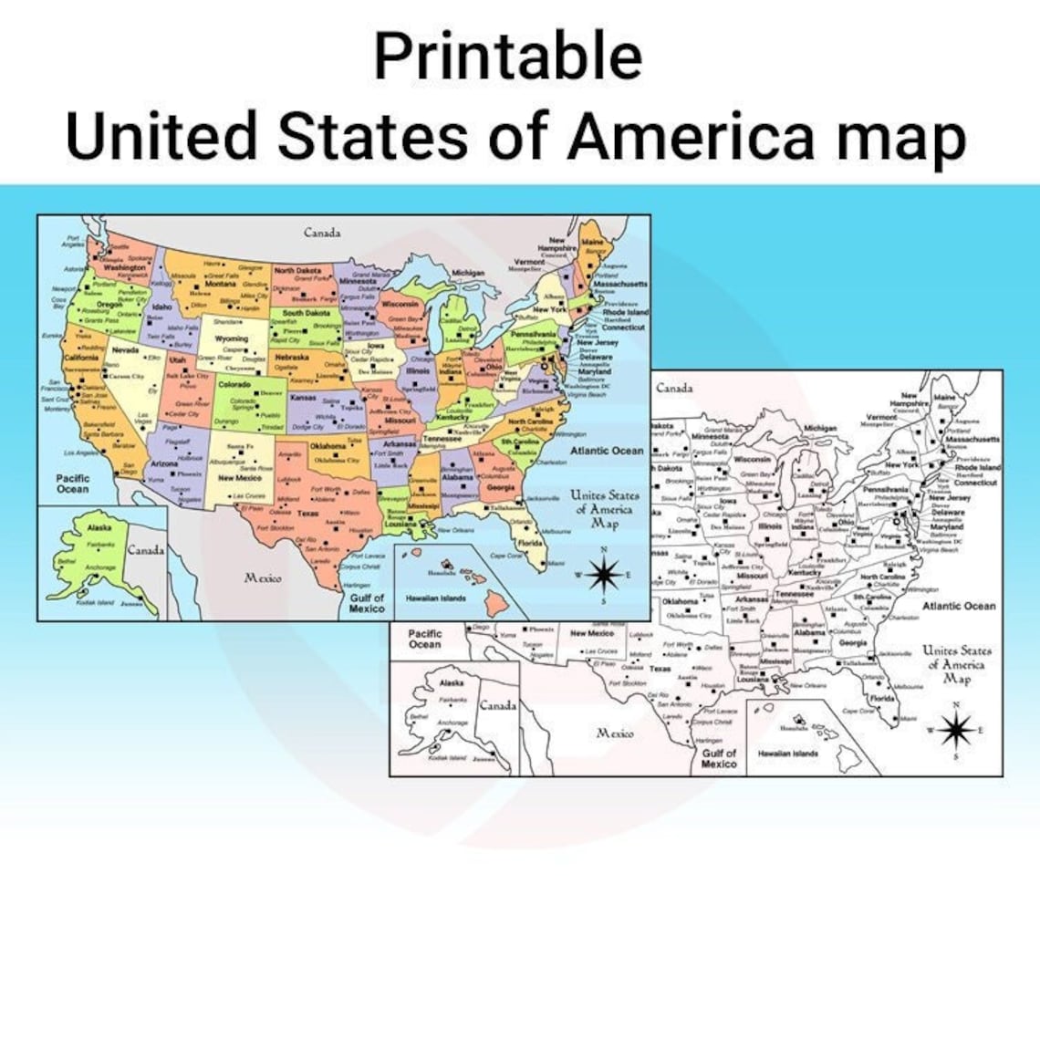 Printable United States of America Map USA Travel Map Home - Etsy