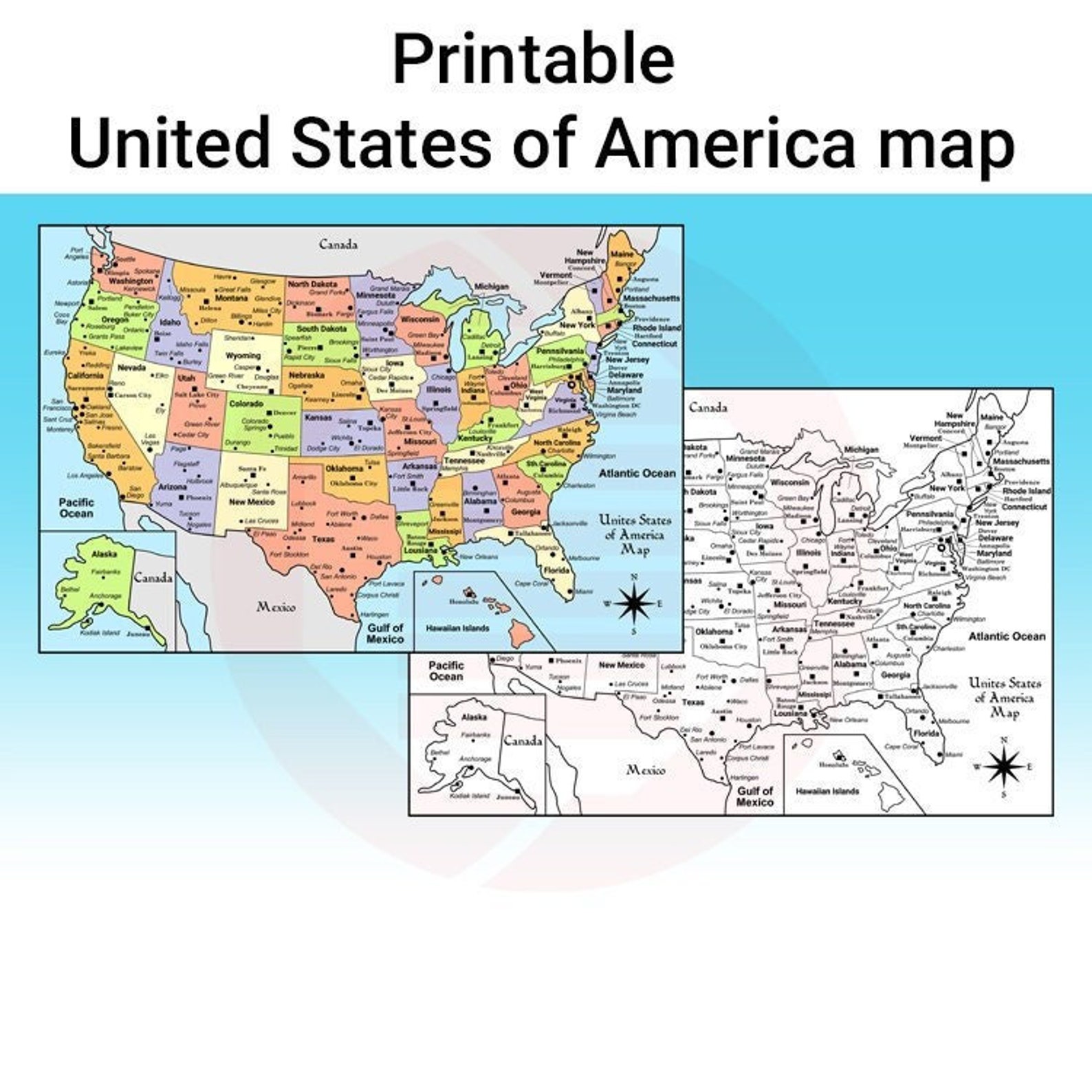 Printable United States of America Map USA Travel Map Home - Etsy