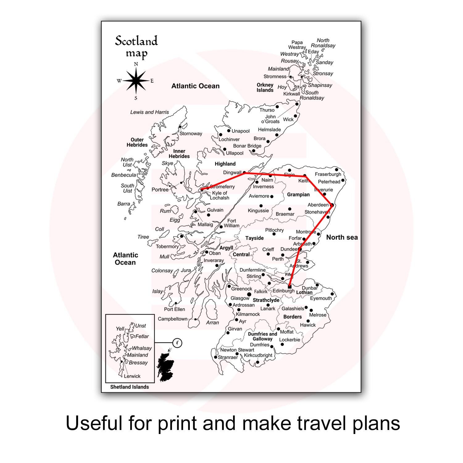 Printable Scotland Areas Map Travel Plans Vacation Map Digital Download - Etsy