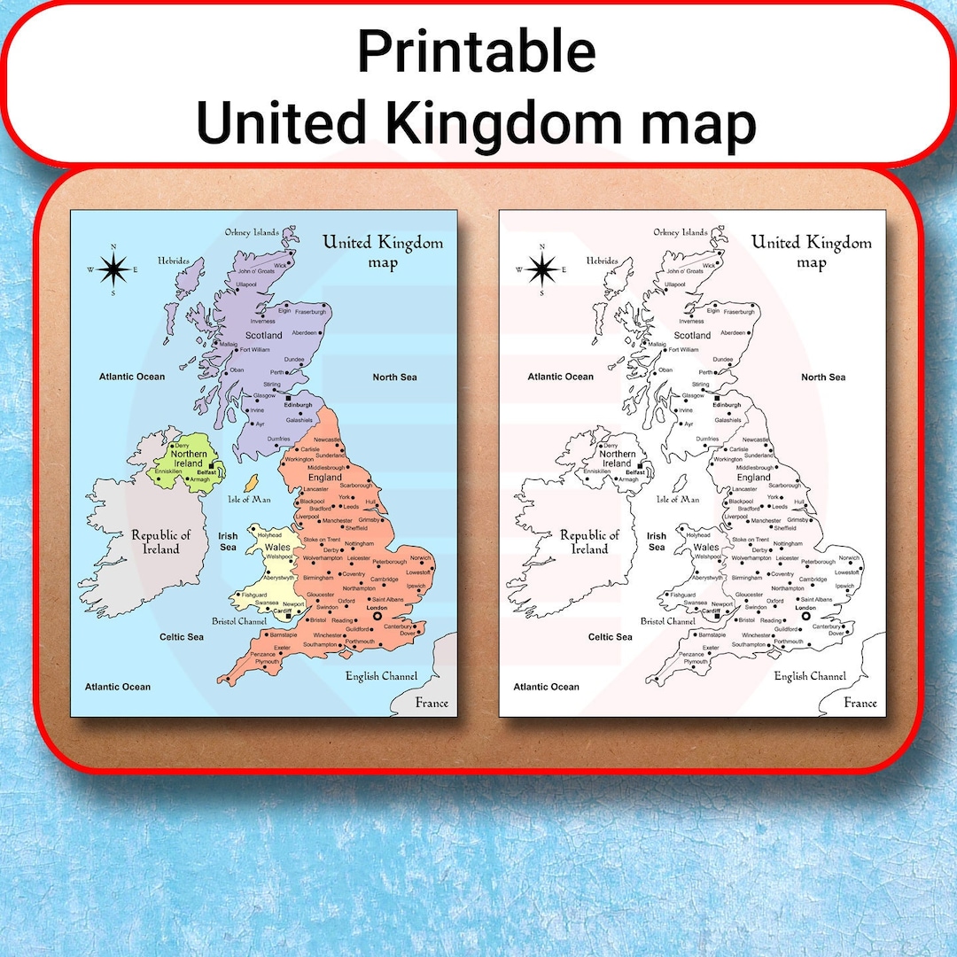 Mapa imprimible del Reino Unido Mapa de Gran Bretaña Mapa de viaje del ...