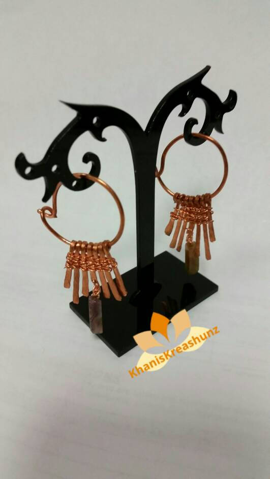 Hoop Copper Wire Wrapped Earrings With Rectangular Agate - Etsy UK