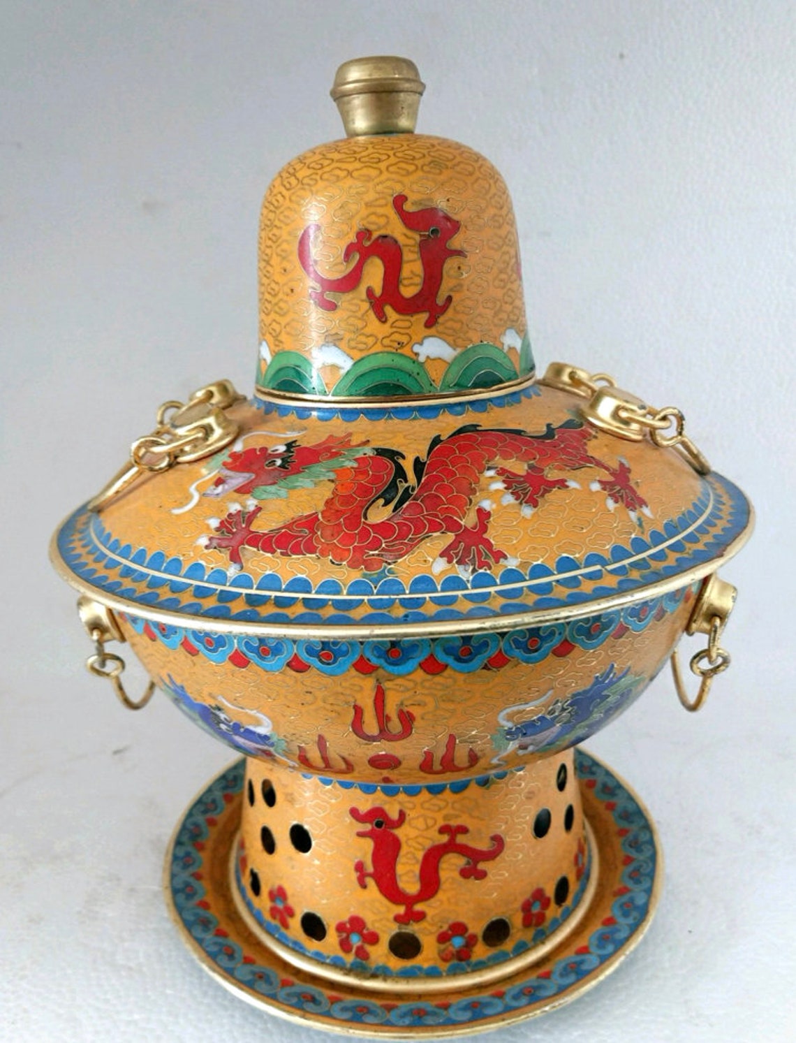 Chinese Vintage Cloisonne Copper Hot Pot / Art/ Decoration / | Etsy