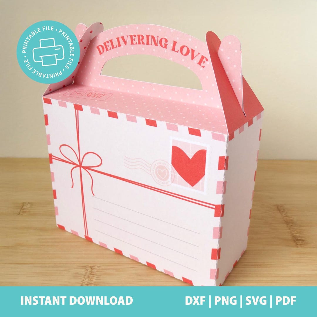 DIY Printable Valentine's Day Large Handle Box | Retro Paper Gift Bag ...