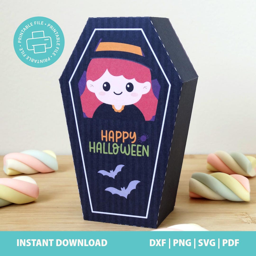Halloween Coffin Box With Cute Witch for Print | Instant Download ...