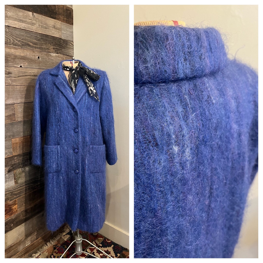1960s Vintage Mod Mohair Wool Coat Medium Blue Purple Multi-colored Like New New York Style ...