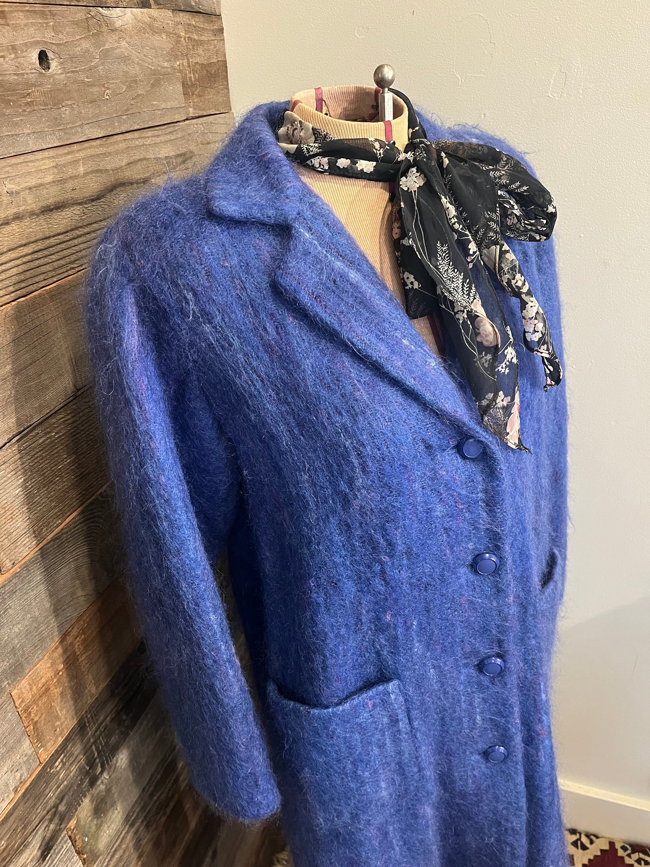 1960s Vintage Mod Mohair Wool Coat Medium Blue Purple Multi-colored Like New New York Style ...