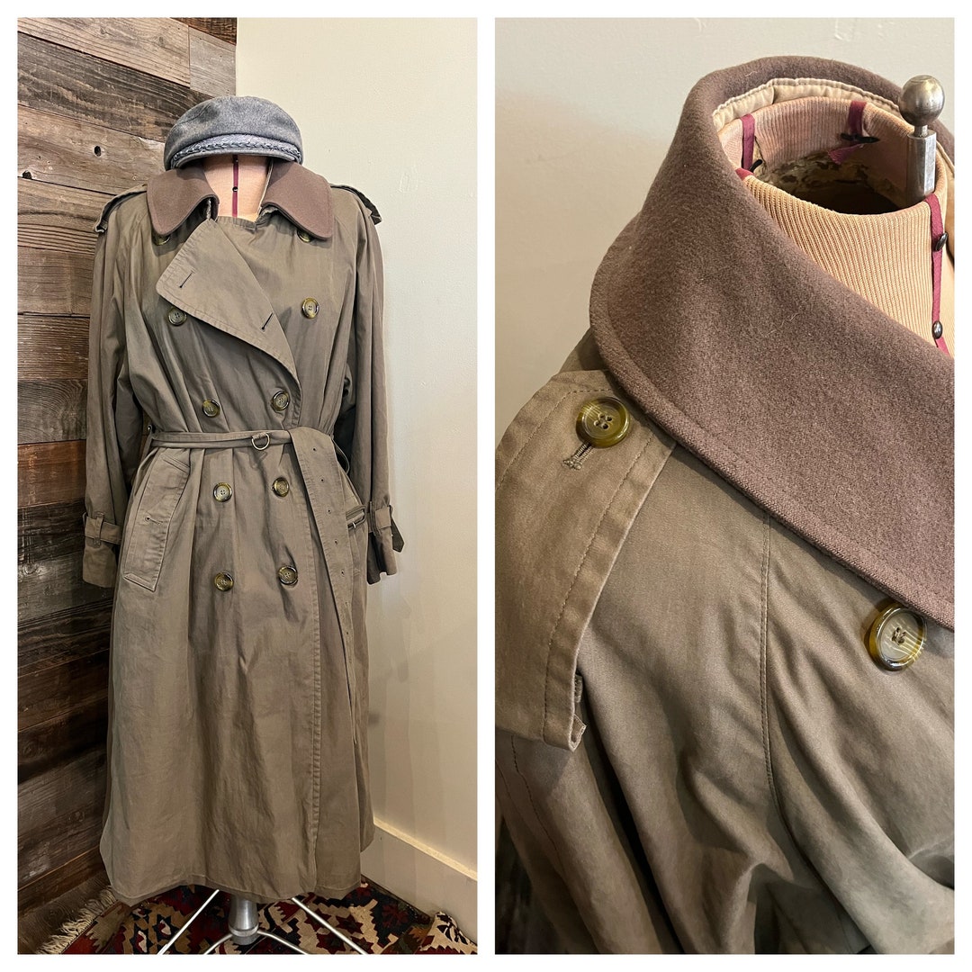 1990s Vintage Burberry Trench Coat Size Large Removable Wool Lining ...