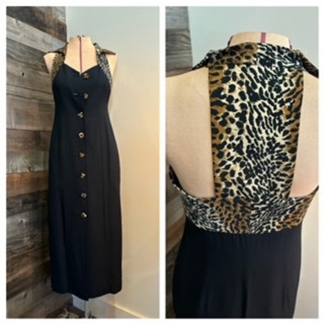 1990's Lew Magram Leopard Dress | Sexy Long Black Maxi Dress | Leopard ...