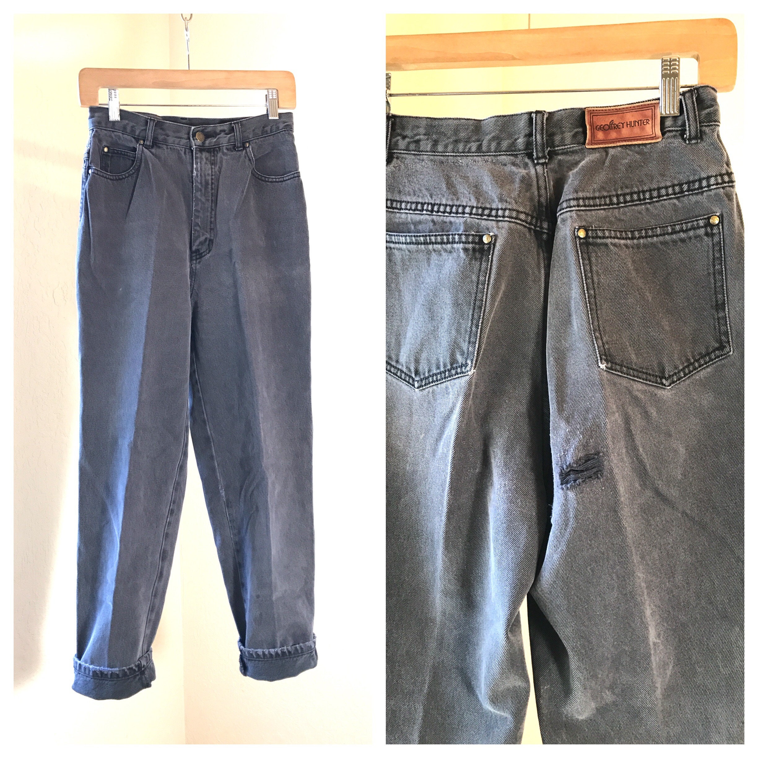 1980's High Waisted Denim Jeans | Faded Black Denim |thrashed Frayed ...