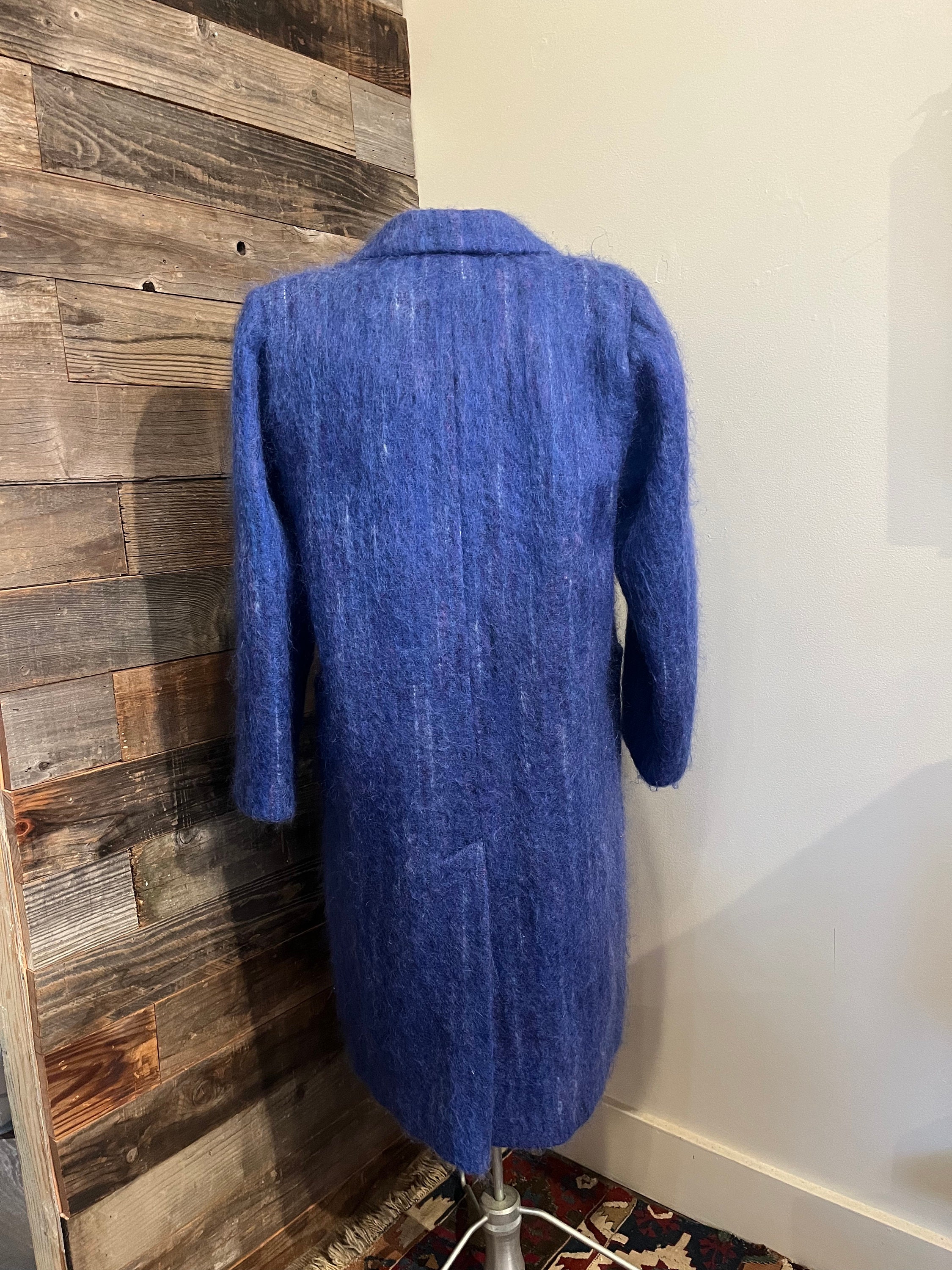 1960s Vintage Mod Mohair Wool Coat Medium Blue Purple Multi-colored Like New New York Style ...