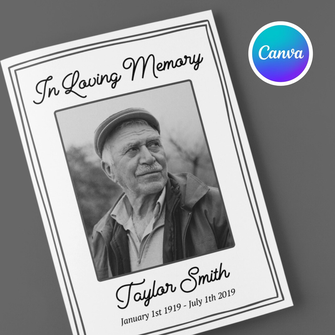 Black and White Funeral Program Template for Memorial Service ...