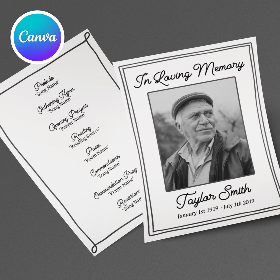 Single Page Black and White Funeral Program Template for Memorial ...