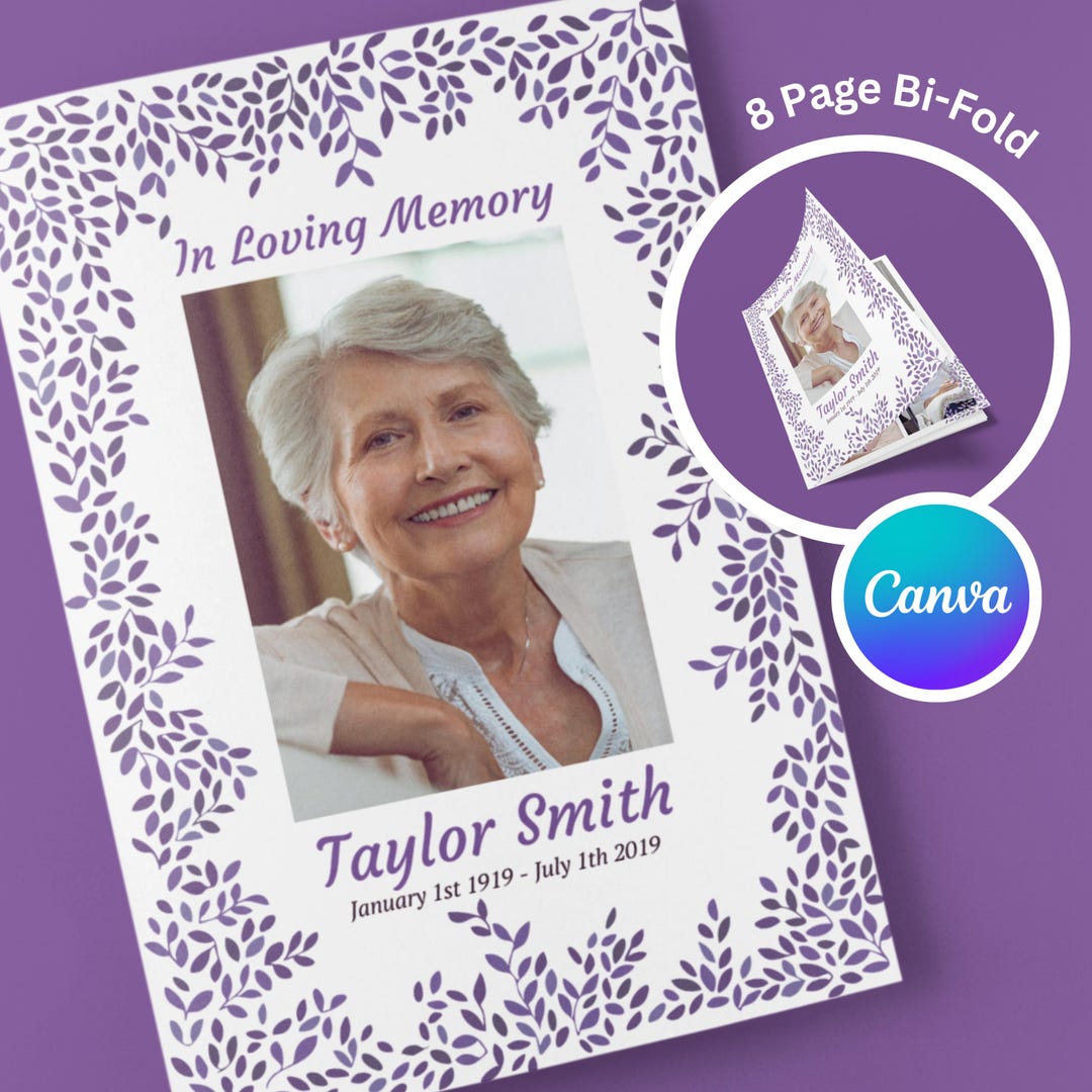 Purple 8-page Funeral Program Template | Lavender Border Design ...