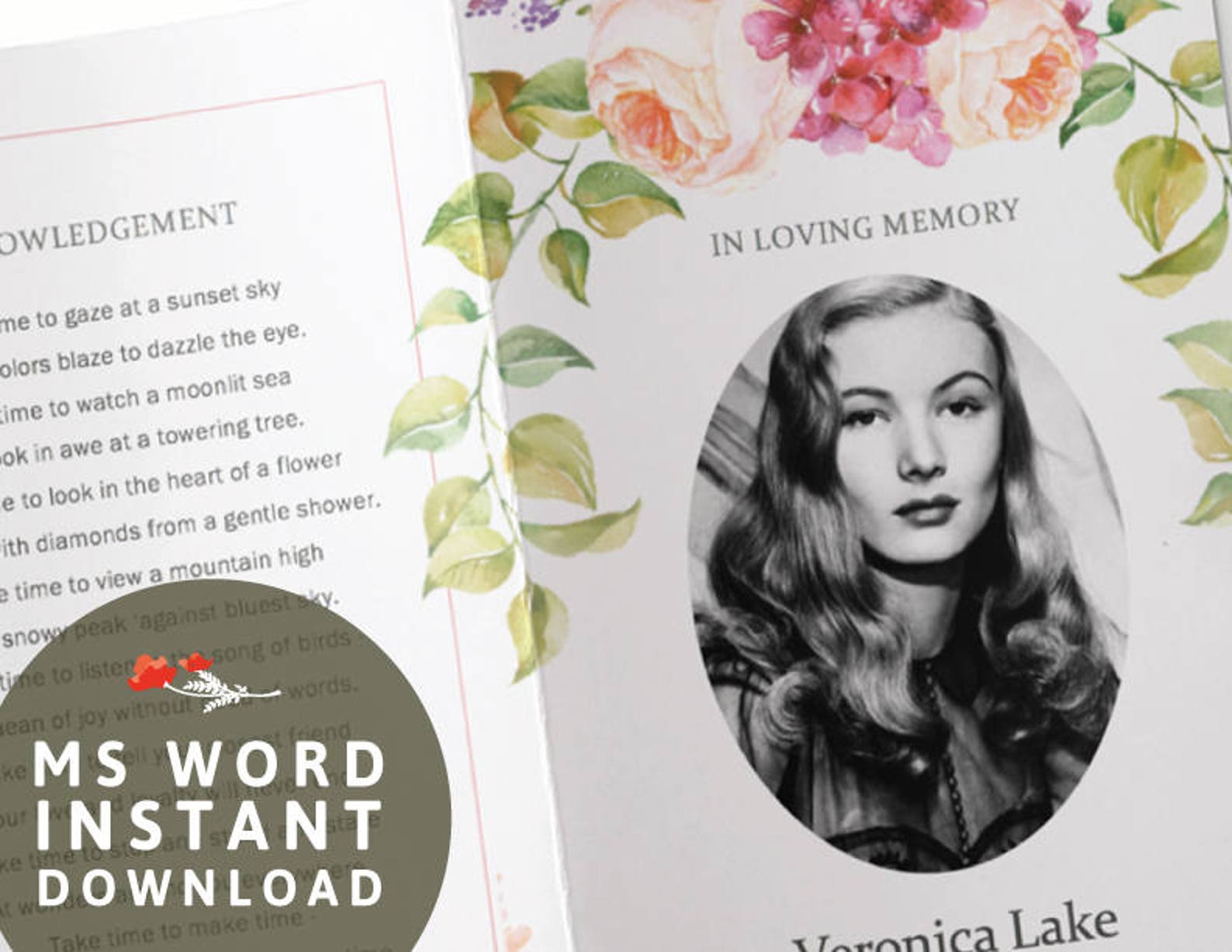Funeral Program Template Printable Microsoft Word Watercolor Peach ...