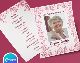 Memorial Obituary Program Pink, Editable for Canva - Etsy