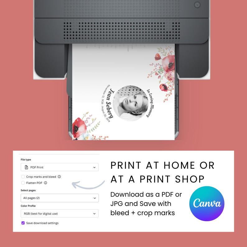 Editable Bi-fold Funeral Program Template Red Poppy Memorial Design ...