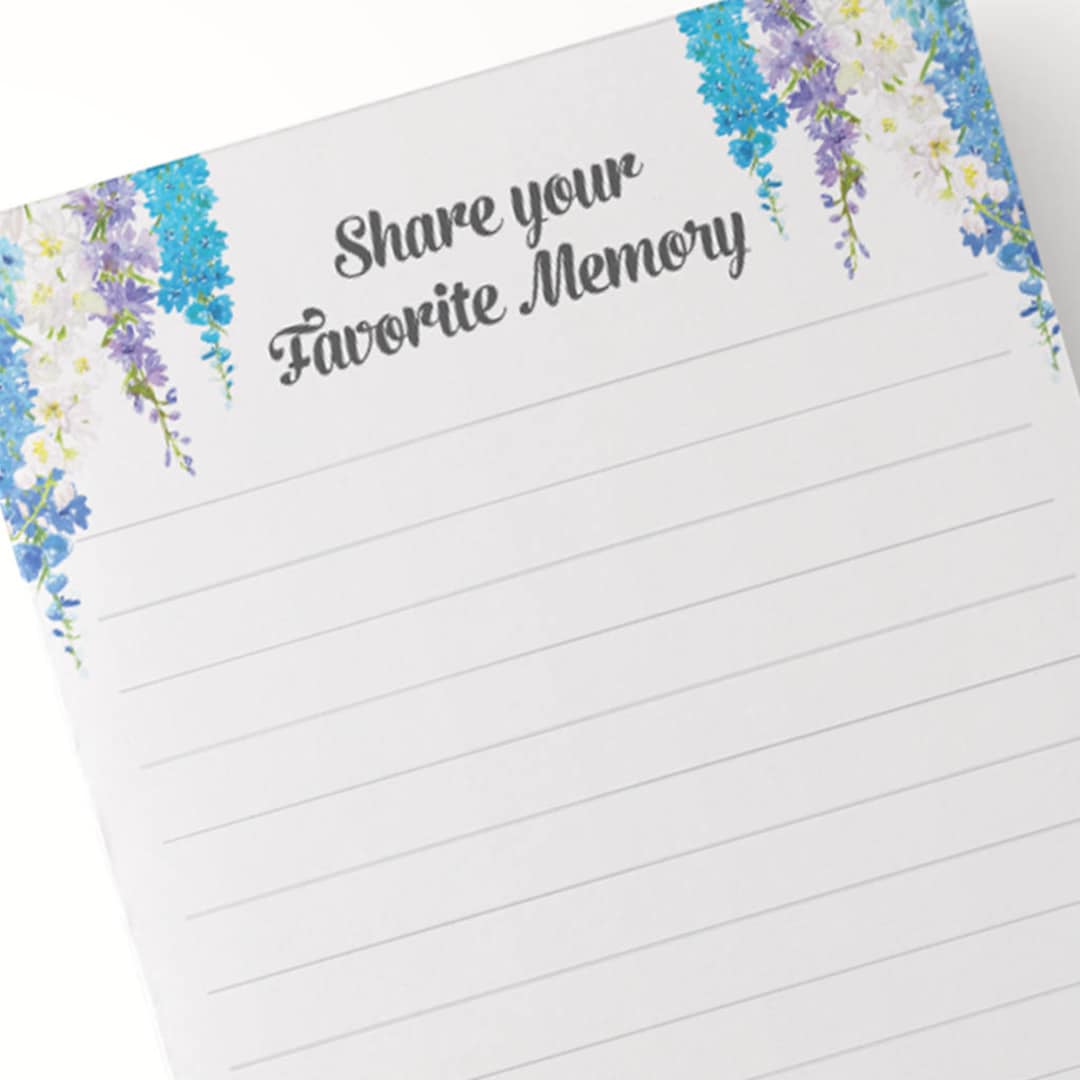 Funeral Memory Card Printable Template Watercolor Delphinium - Etsy