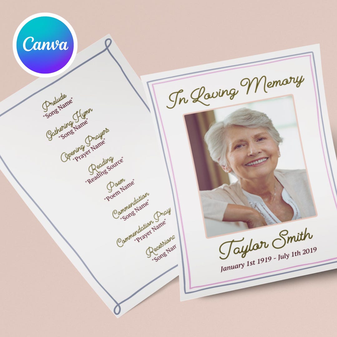 Single Page Funeral Program Template With Minimal Hand Drawn Editable ...