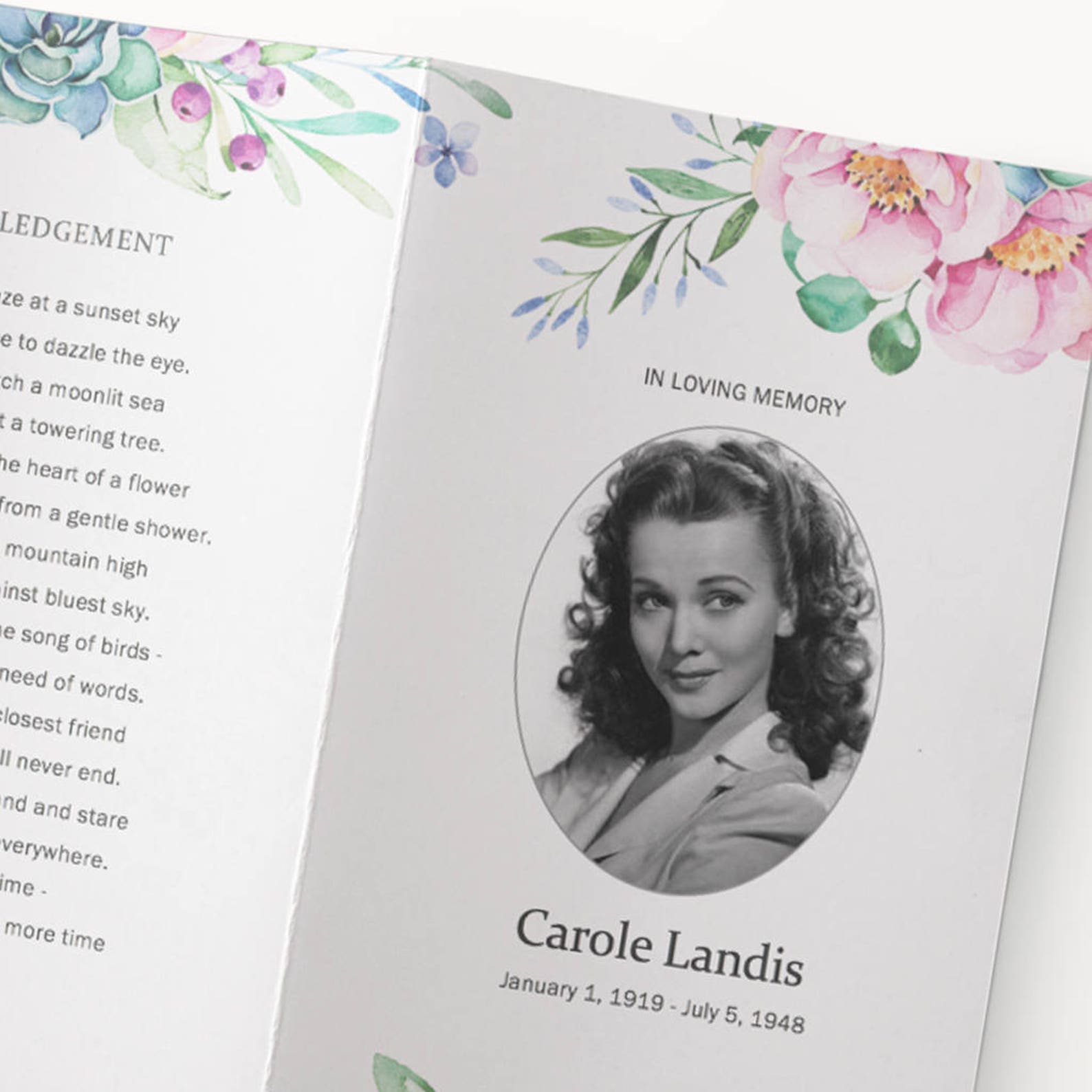 Printable Funeral Program Template Microsoft Word - Etsy Canada