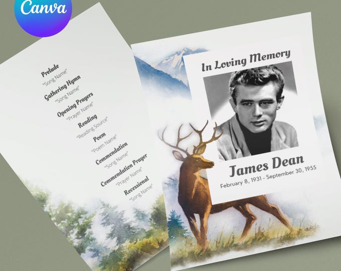 Editable Single Sheet Funeral Program Template | Nature-inspired Deer ...