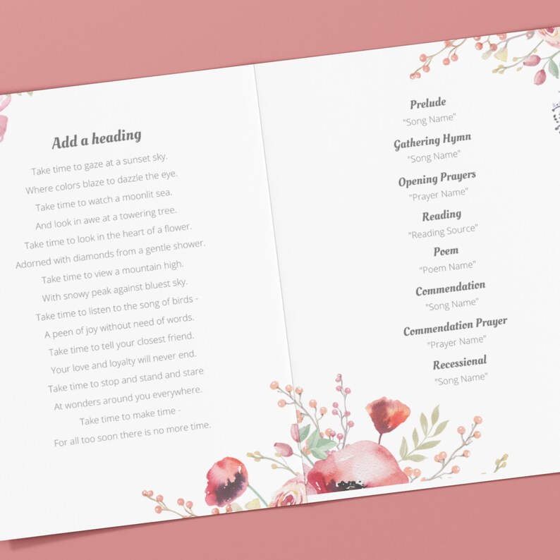 Red Poppy Funeral Program Template for Memorial Service and Remembrance ...