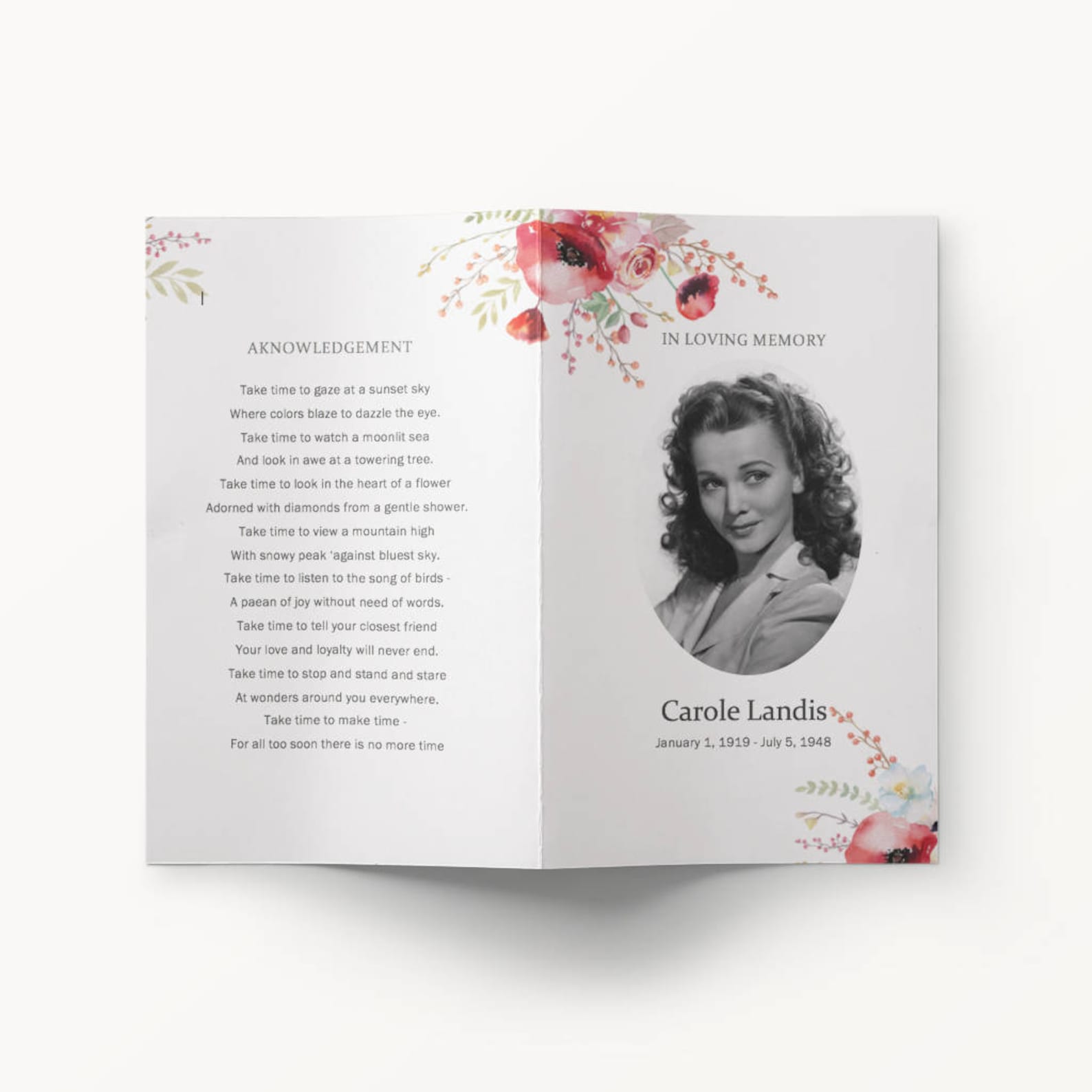 Funeral Program Template Printable Microsoft Word Watercolor Red Poppy ...