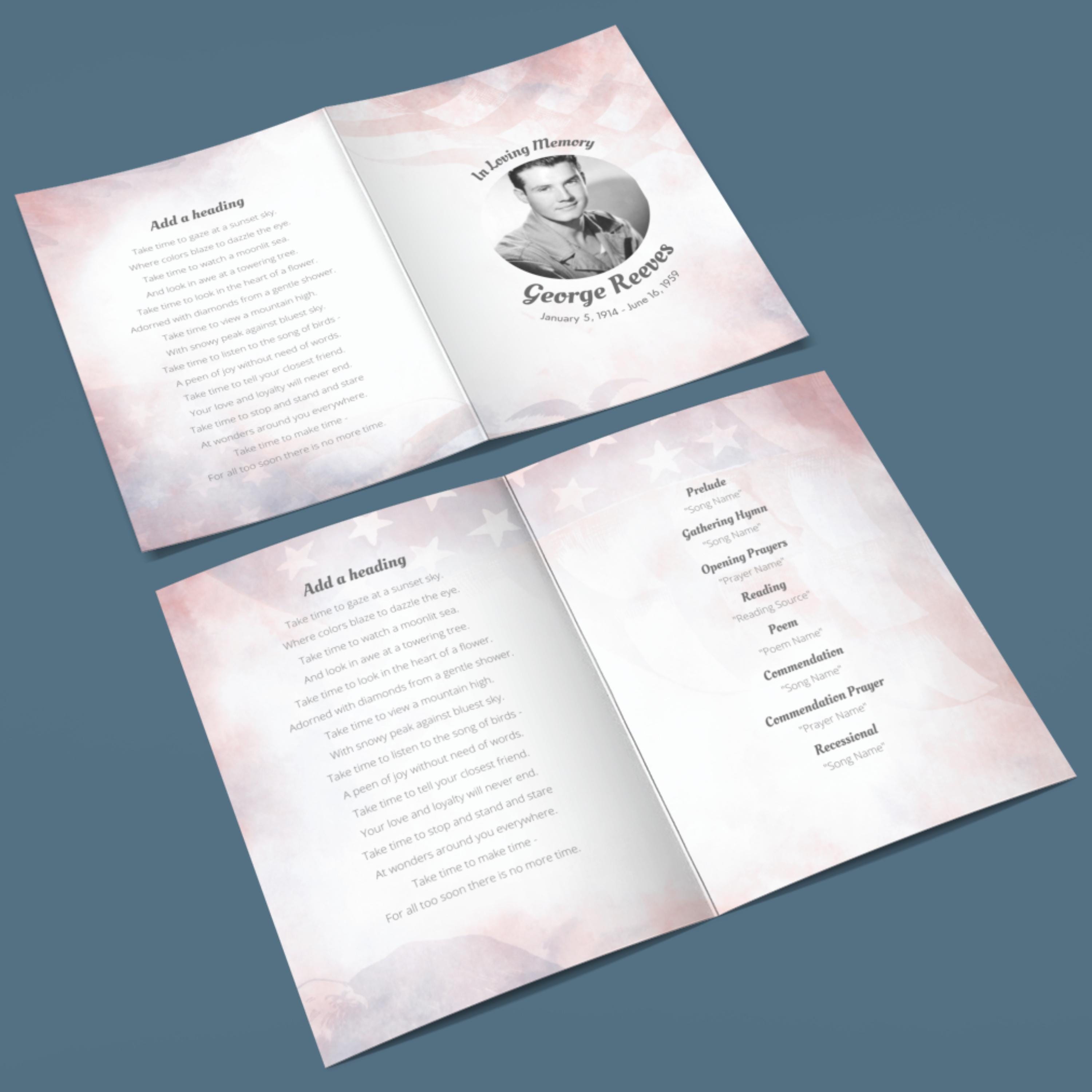 Patriotic Funeral Program Template With American Flag for B-fold ...