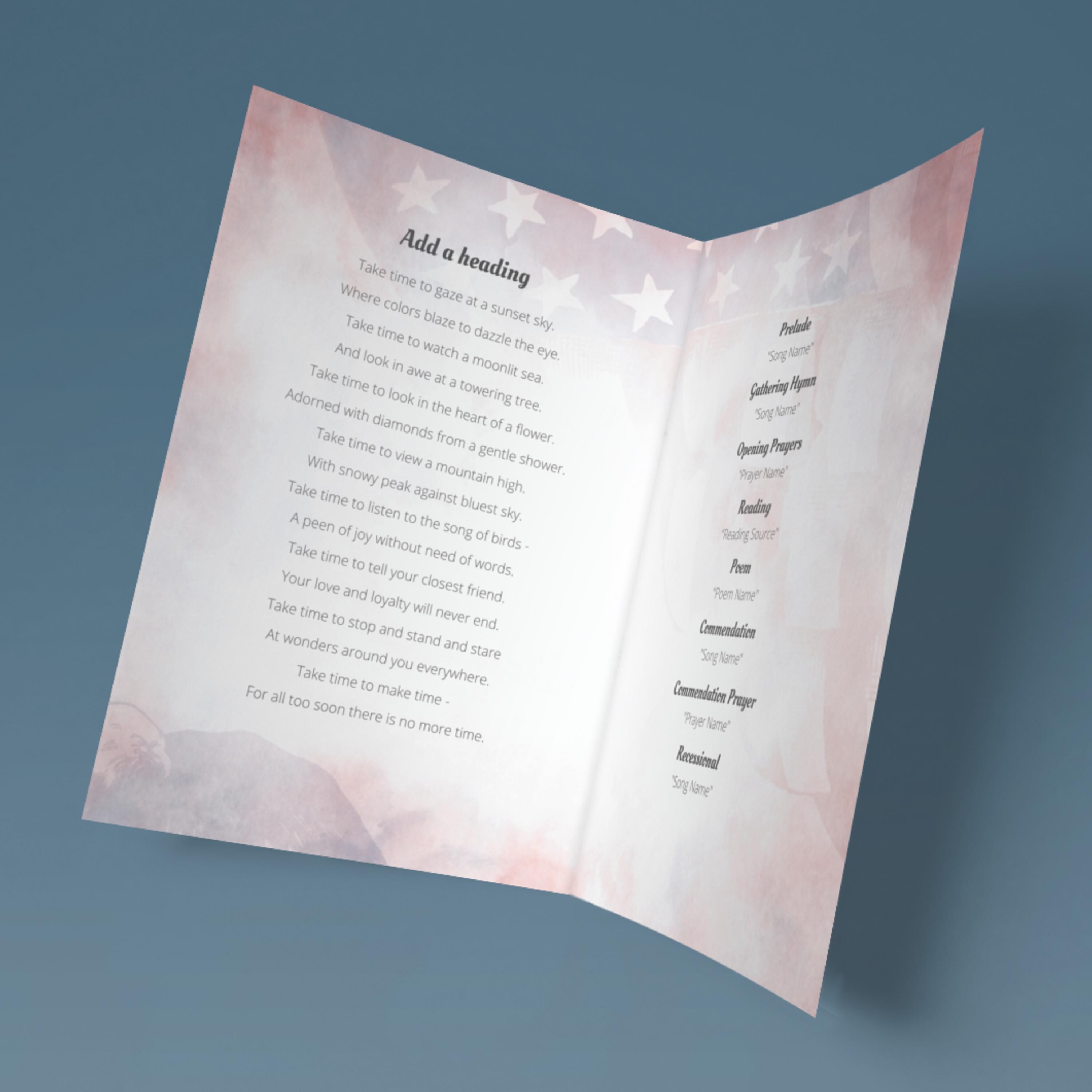 Patriotic Funeral Program Template With American Flag for B-fold ...