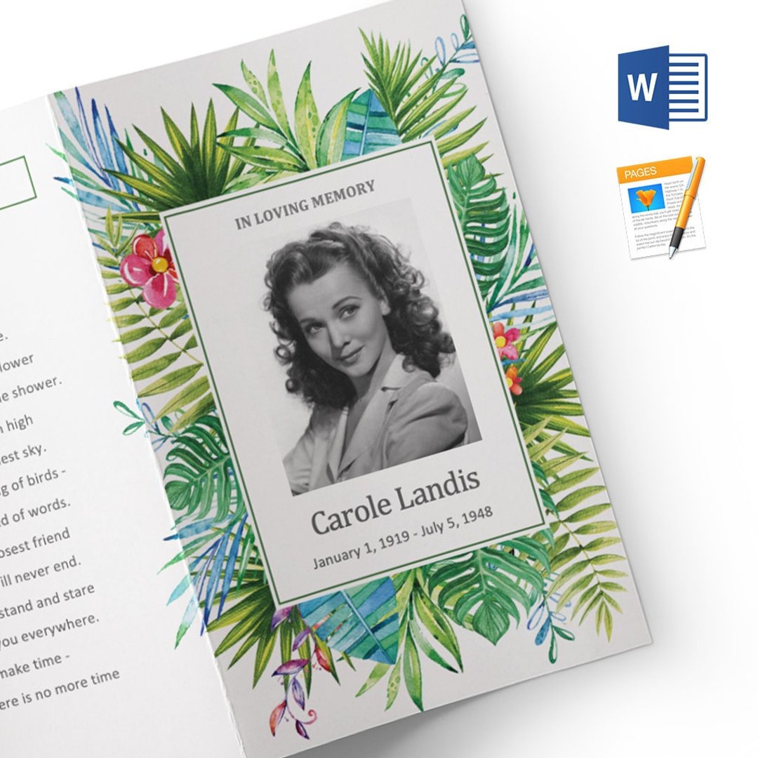 Printable Funeral Program Template Microsoft Word Tropical Palm ...