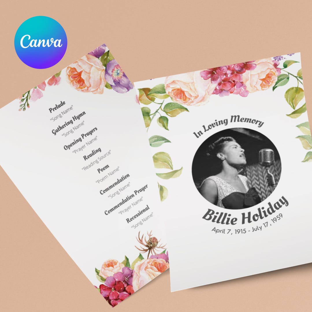 Editable Single Sheet Funeral Program Template | Peach Purple ...